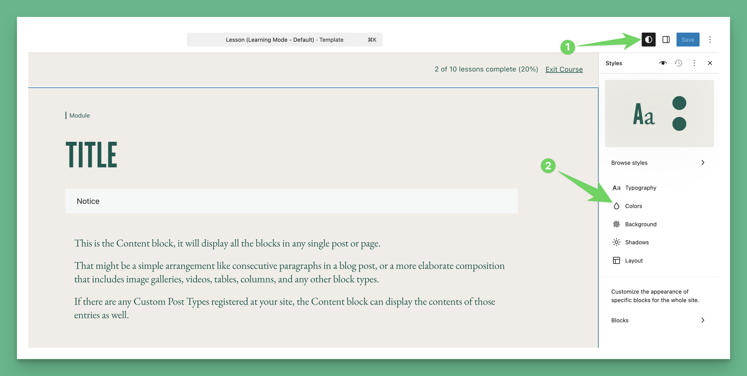 Customizing Learning Mode Colors - Sensei LMS
